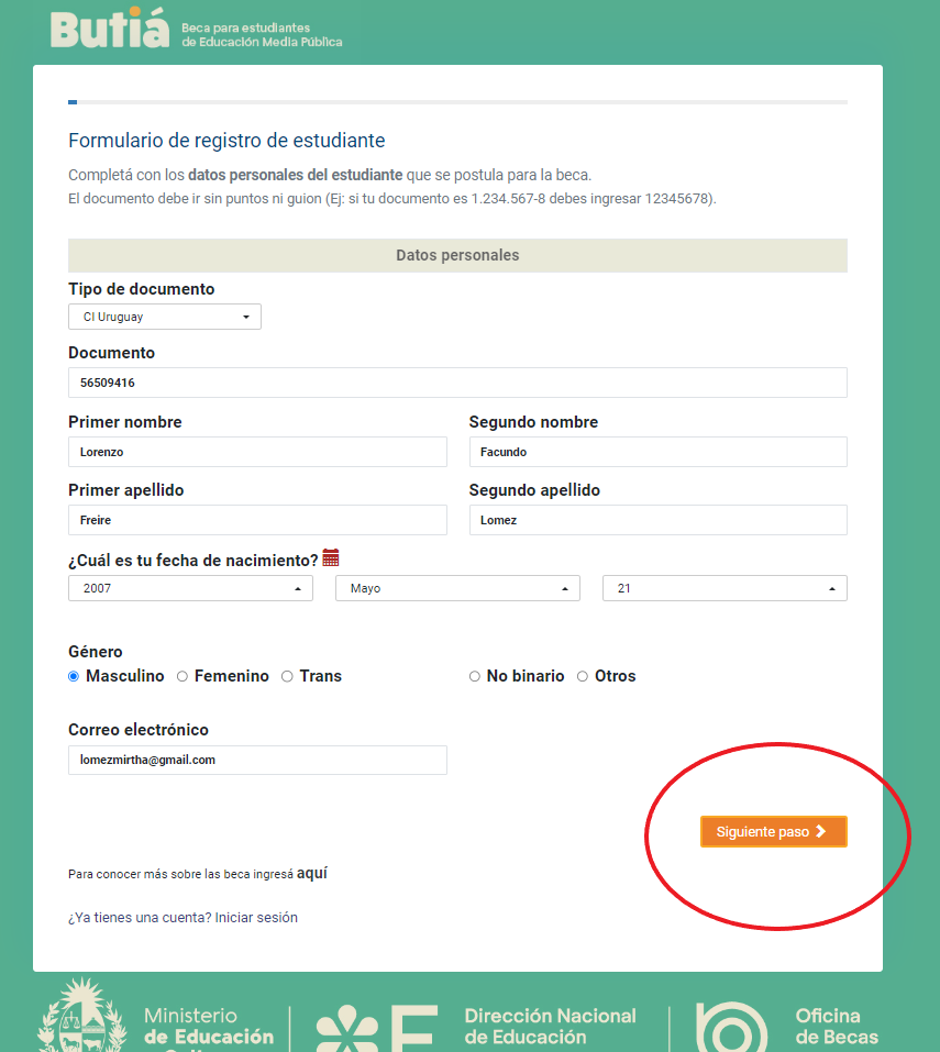 Guía para completar el formulario de solicitud de la beca Butiá | Ministerio de Educación y Cultura